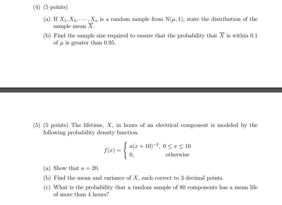 Solved (4) (5 ﻿points)(a) ﻿If x1,x2,cdots,xn ﻿is a random | Chegg.com