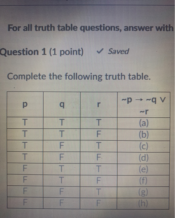 Solved For all truth table questions, answer with Question 1 | Chegg.com