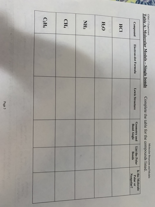 Solved Chm 17 Experiment Table A Molecular Models Single