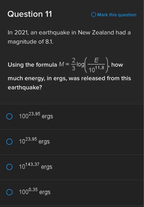 Solved Question 11 Mark this question In 2021, an earthquake | Chegg.com