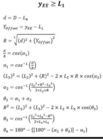 Solved D=(xEE)2+(zEE)2 xEEzEE=tan(θ1) θ1=tan−1(xEEzEE)yEE≥L1 | Chegg.com