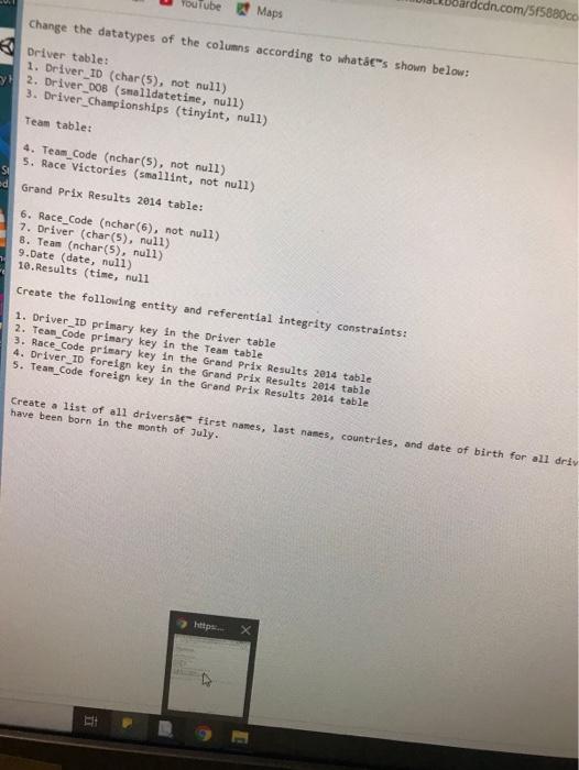 Solved YouTube Maps cdn.com/51588000 Change the datatypes of | Chegg.com