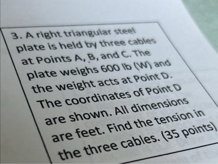 3. A right triangular steel plate is held by three | Chegg.com