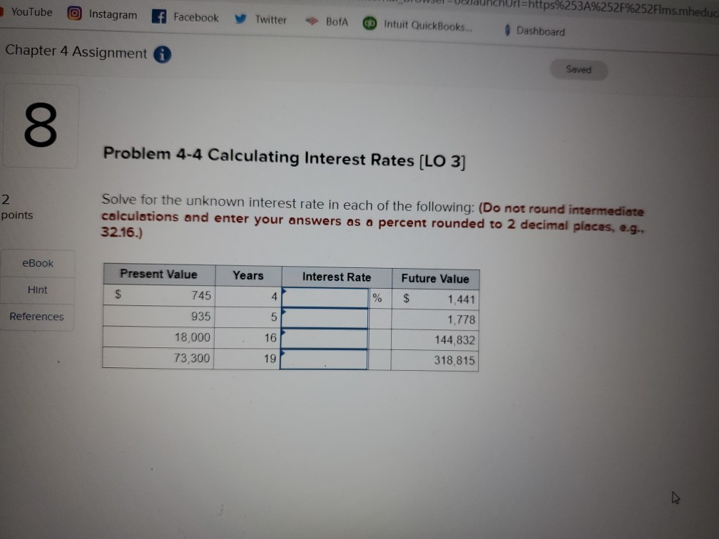 Solved YouTube ttps%253A%252F%252Fims.mheduc Instagram | Chegg.com