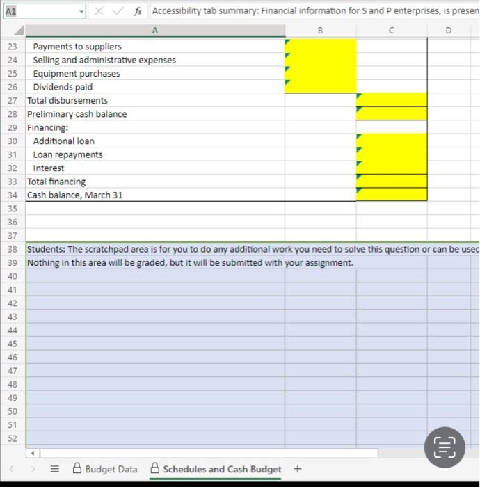 A1 fx Accessibility tab summary: Financial | Chegg.com