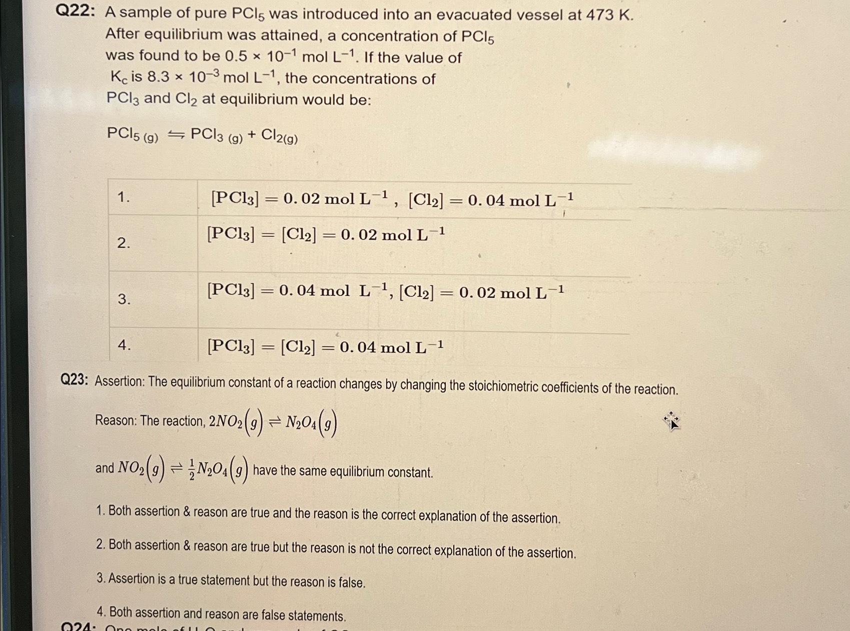 Solved Q22: A sample of pure PCl5 ﻿was introduced into an | Chegg.com