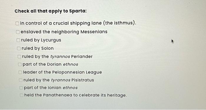 Check all that apply to Sparta: Din control of a | Chegg.com