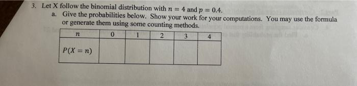 Solved 3. Let X follow the binomial distribution with n=4 | Chegg.com