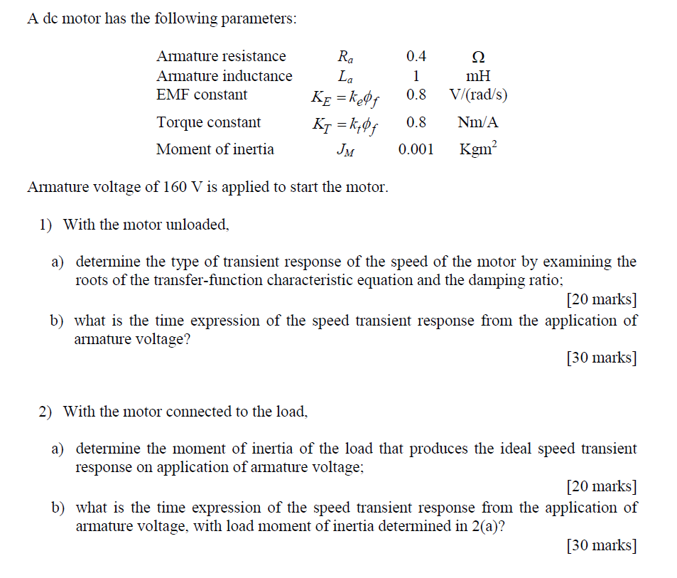 Solved A dc motor has the following parameters:Armature | Chegg.com