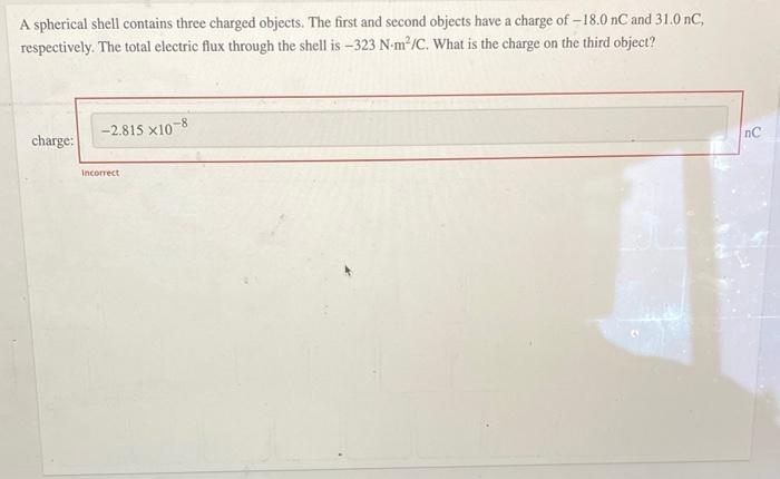 Solved A spherical shell contains three charged objects. The | Chegg.com