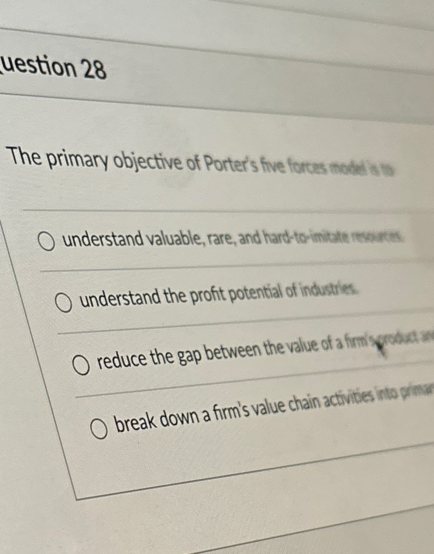 Solved uestion 28The primary objective of Porter's five | Chegg.com