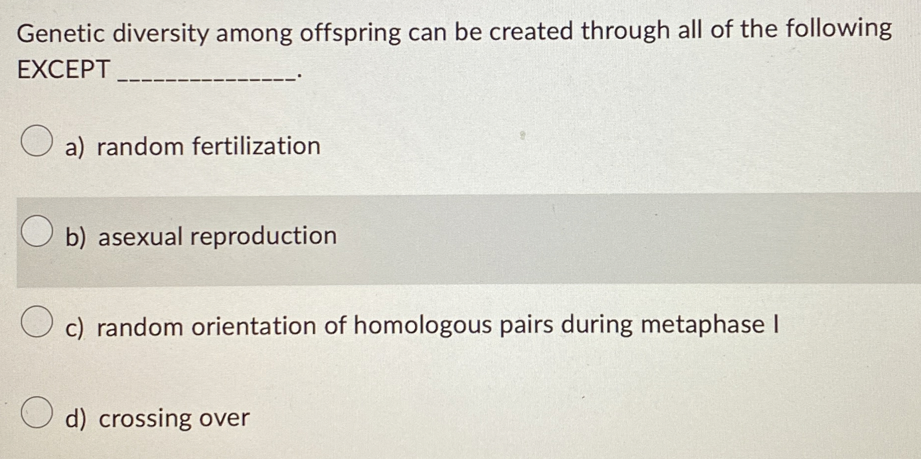 Solved Genetic diversity among offspring can be created | Chegg.com