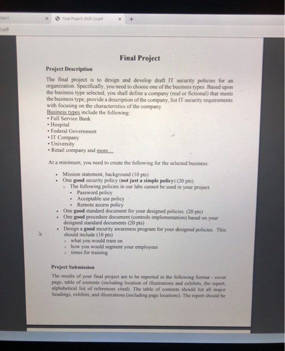 X Final Project 2020 (1) pdf Final Project Project | Chegg.com