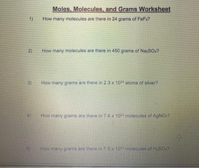 Solved Moles, Molecules, and Grams Worksheet How many | Chegg.com