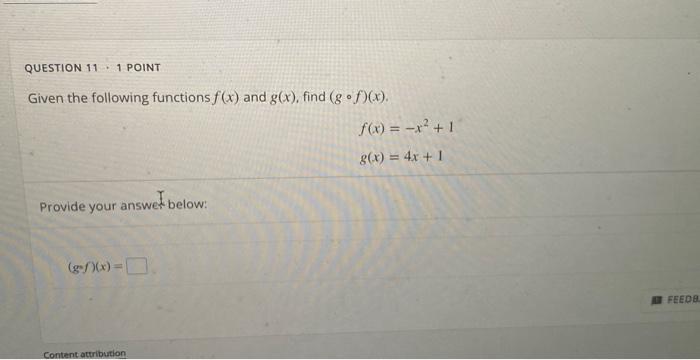 Solved Given the following functions f(x) and g(x), find | Chegg.com