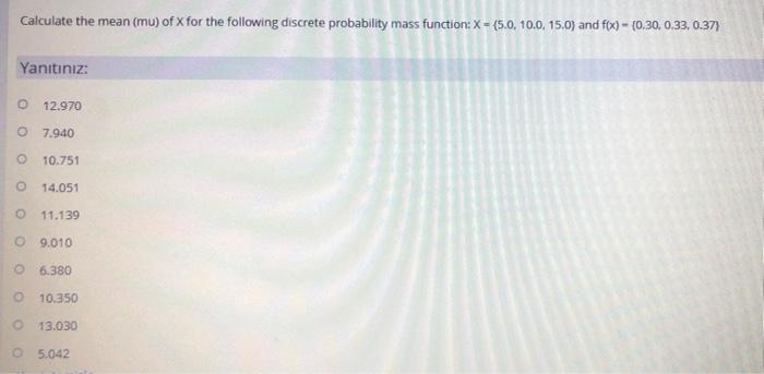 Solved Calculate the mean (mu) of X for the following | Chegg.com