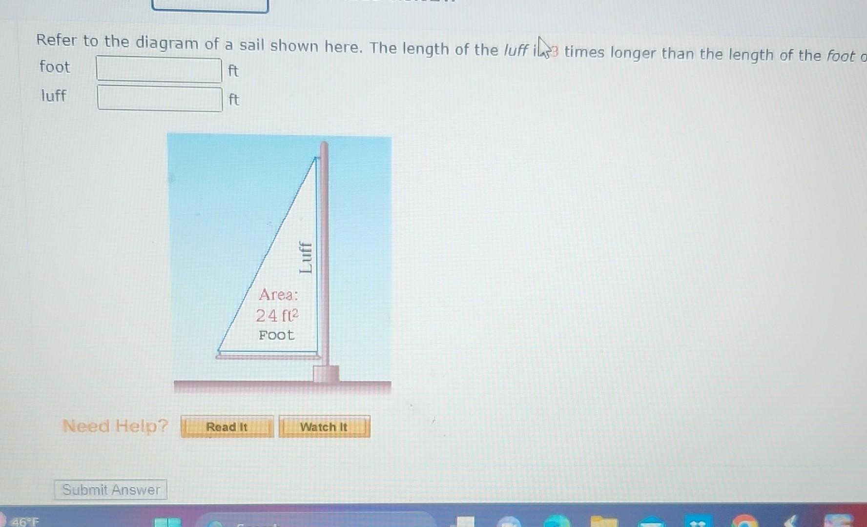Solved The length of the luff is 3 times longer than the | Chegg.com