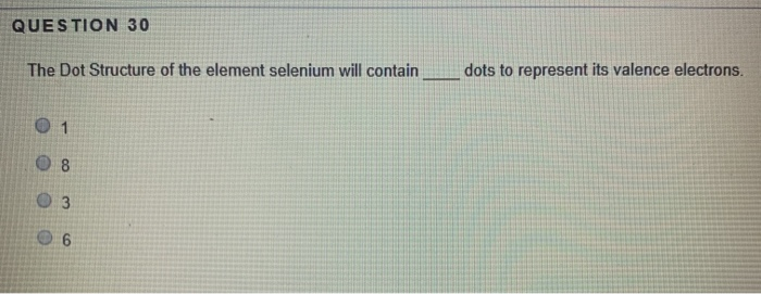 Solved QUESTION 30 The Dot Structure of the element selenium | Chegg.com