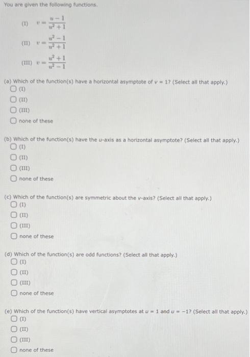 Solved You are given the following functions. (I) v=u2+1w−1 | Chegg.com