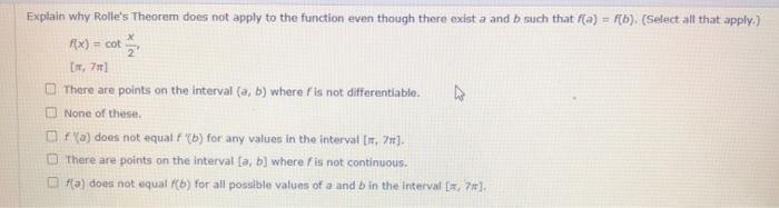 Solved Explain why Rolle's Theorem does not apply to the | Chegg.com