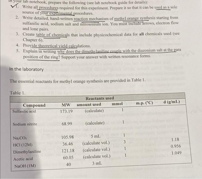 Solved Your lab notebook, prepare the following (see lab | Chegg.com