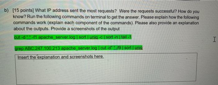 b) [15 points] What IP address sent the most | Chegg.com