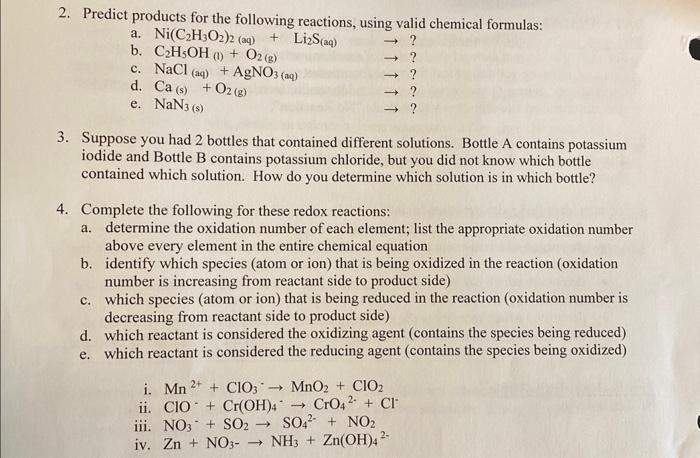Solved 2. Predict products for the following reactions, | Chegg.com