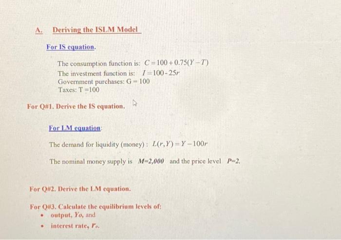 Solved For IS equation. The consumption function is: | Chegg.com
