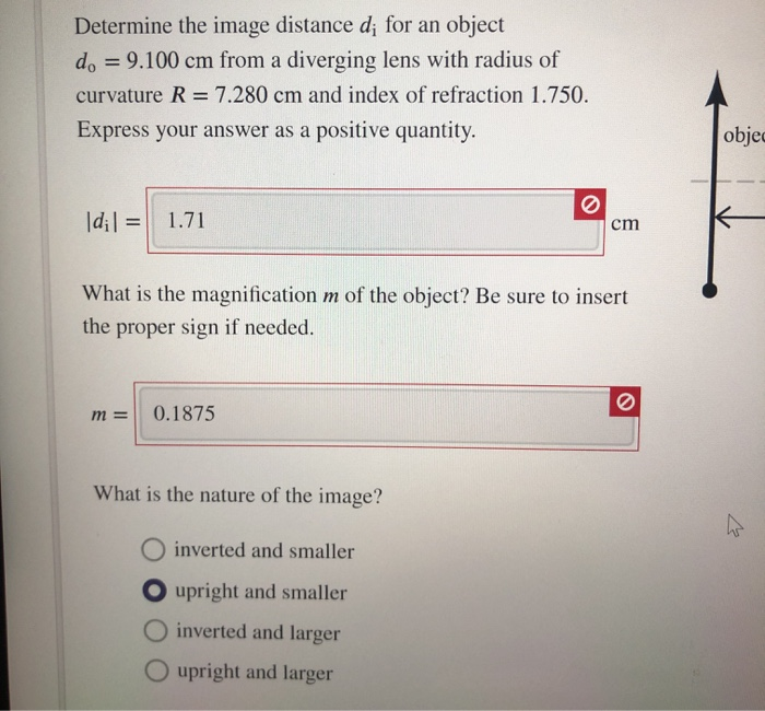 Solved Determine the image distance d; for an object do = | Chegg.com