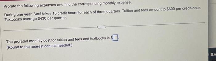 Solved Prorate the following expenses and find the | Chegg.com