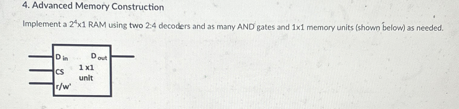 Solved Advanced Memory ConstructionImplement a 2 ?4×1 ﻿RAM | Chegg.com