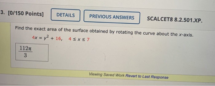 Solved 3. [0/150 Points] DETAILS PREVIOUS ANSWERS SCALCET8 | Chegg.com