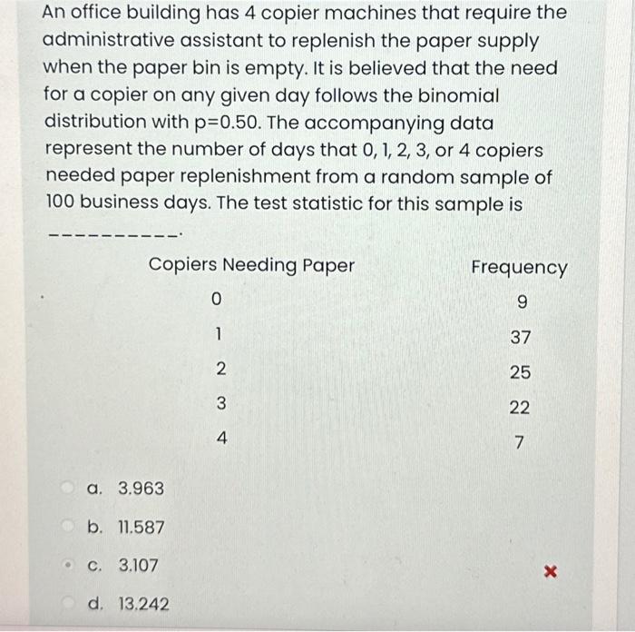 Solved An office building has 4 copier machines that require | Chegg.com
