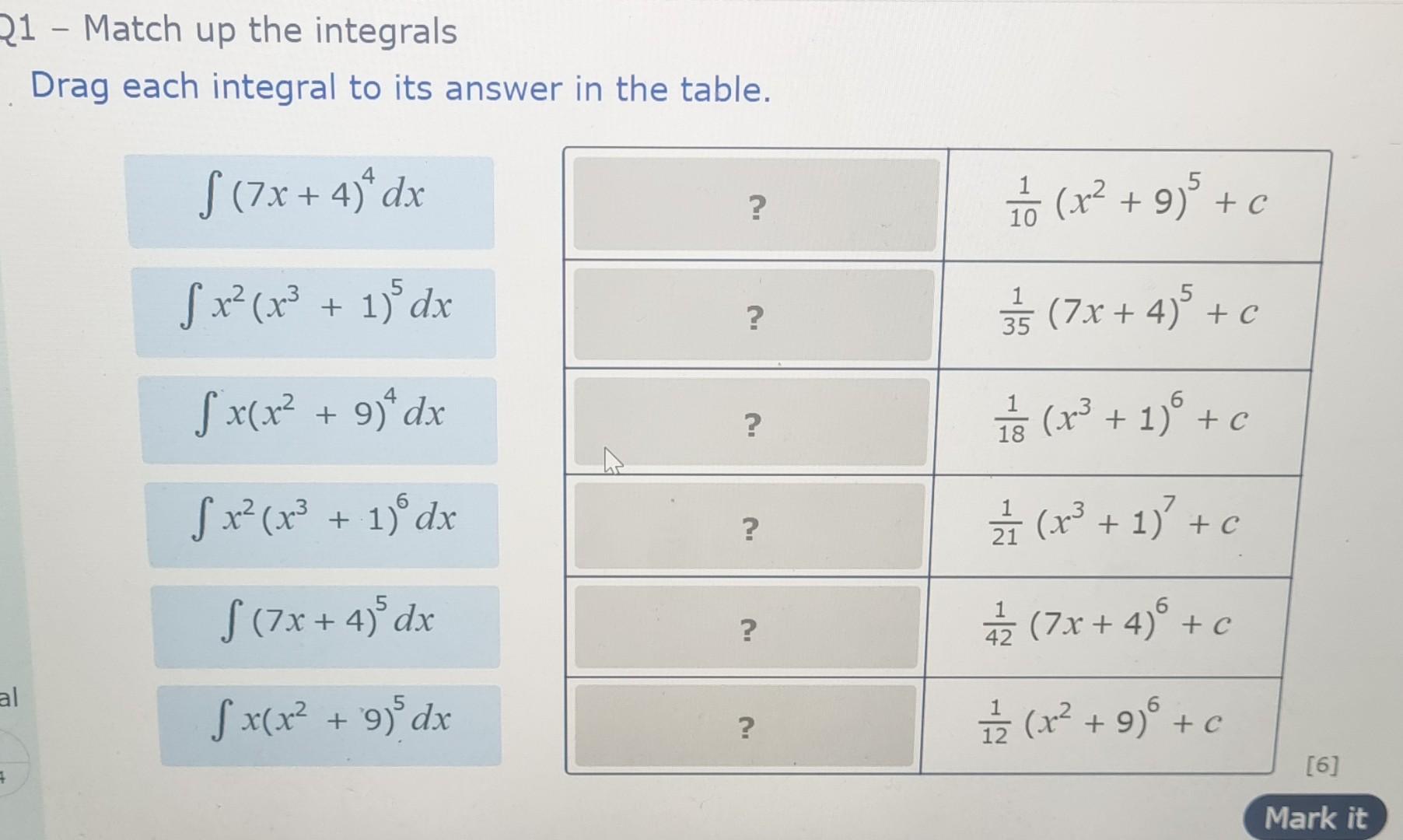 Solved 21 - Match up the integrals Drag each integral to its | Chegg.com