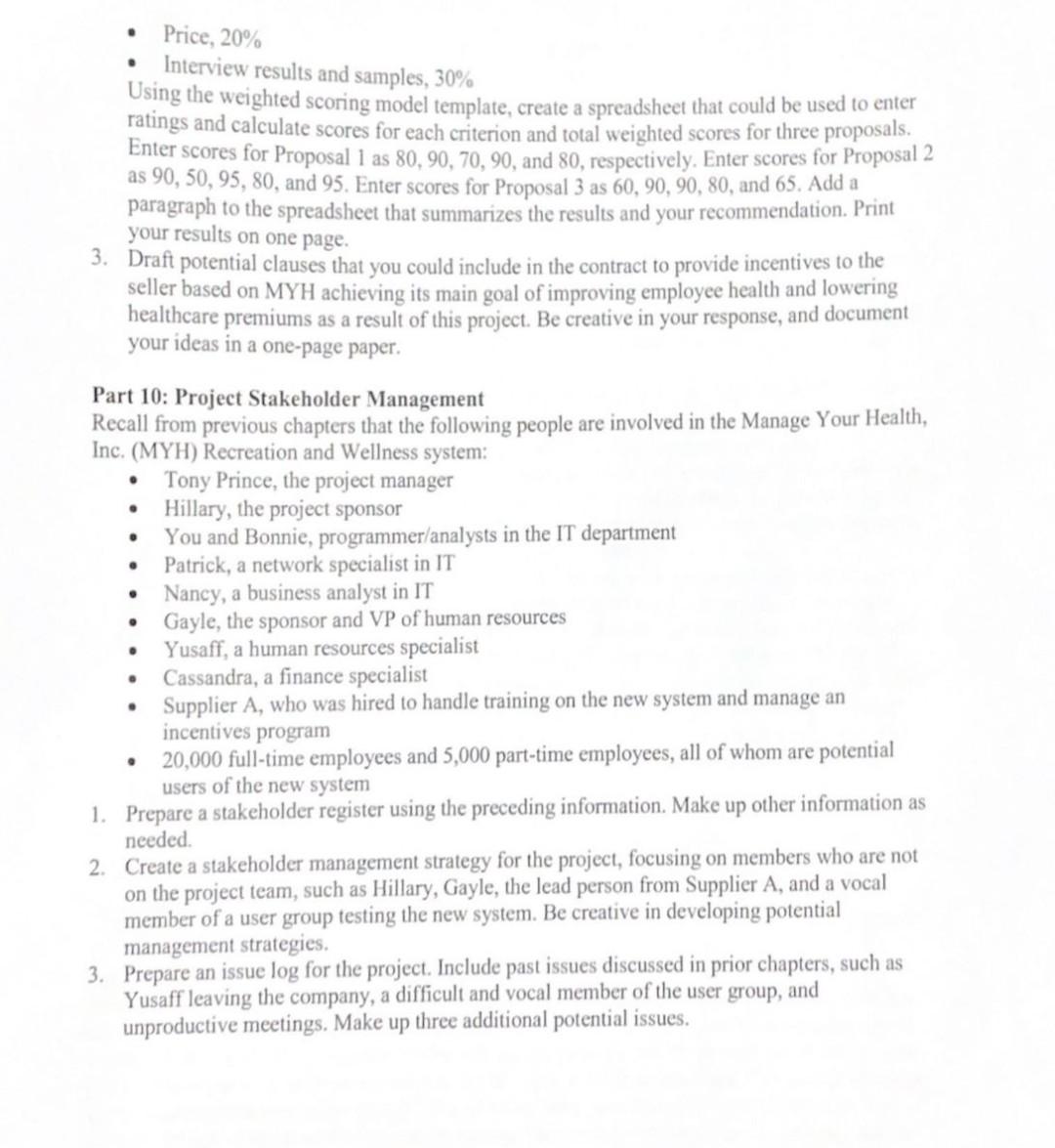 Solved Part 1: Project Integration Management Manage Your | Chegg.com