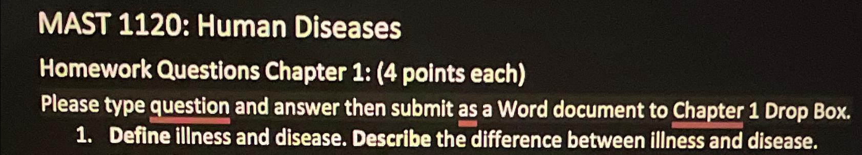 Solved MAST 1120: Human DiseasesHomework Questions Chapter | Chegg.com