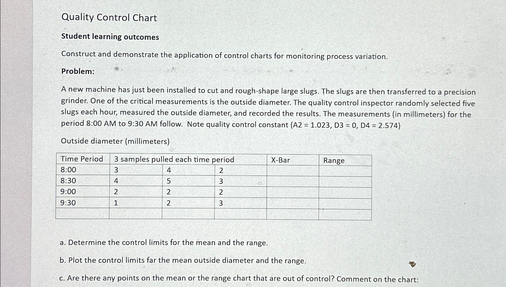 Solved Quality Control ChartStudent learning | Chegg.com