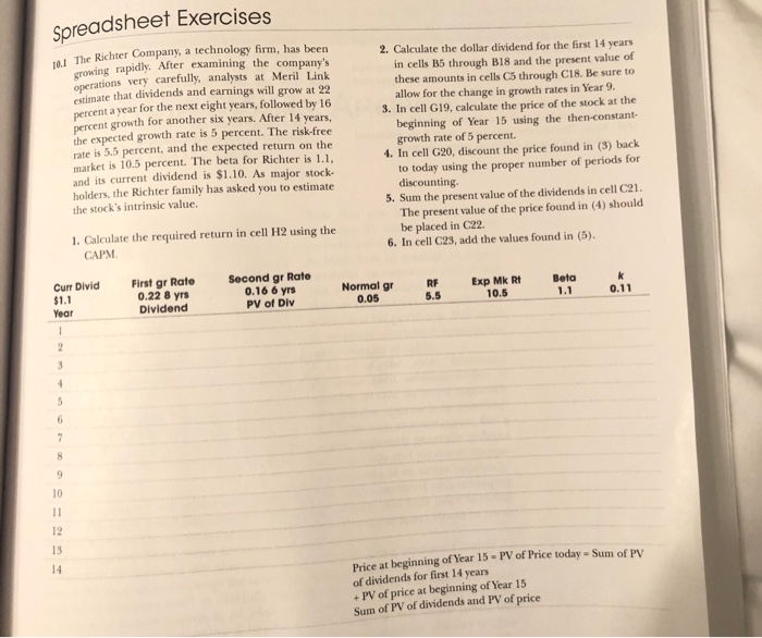 Solved Spreadsheet Exercises 10.1 The NIO The Richter | Chegg.com