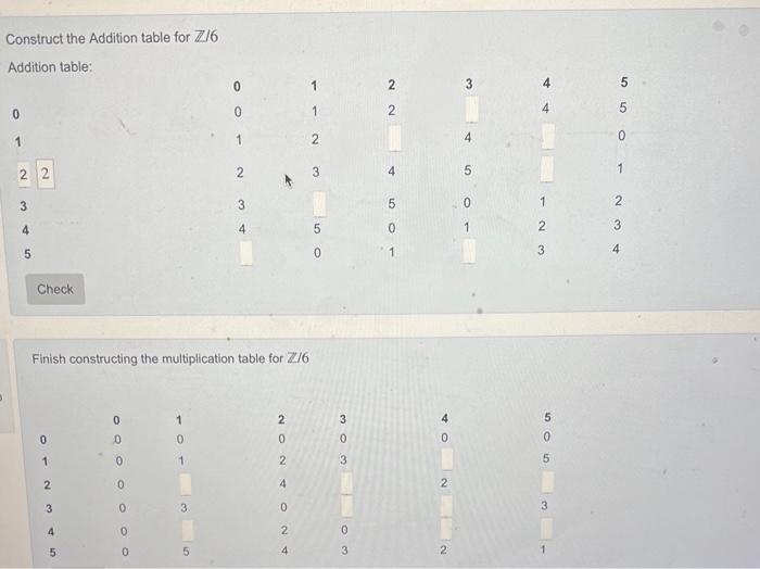 Solved Finish constructing the multiplication table for Z/6 | Chegg.com