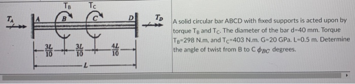 Solved TB Tc TD 은 A solid circular bar ABCD with fixed | Chegg.com
