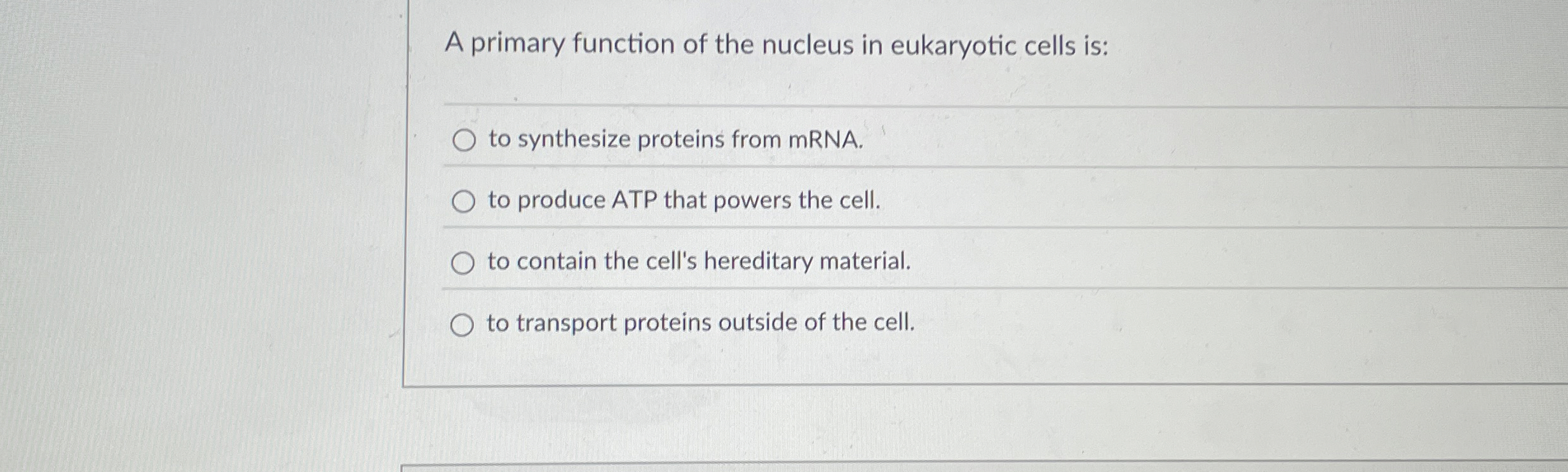 Solved A primary function of the nucleus in eukaryotic cells | Chegg.com