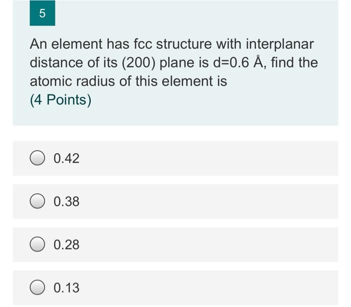 Solved 5 An element has fcc structure with interplanar | Chegg.com