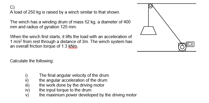 Solved A load of 250 ﻿kg is raised by a winch similar to | Chegg.com