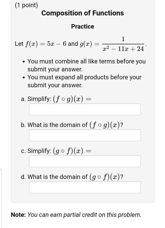 Solved (1 point) Composition of Functions Practice Let f(x) | Chegg.com