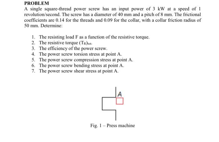 Solved PROBLEM A single square-thread power screw has an | Chegg.com