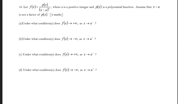 Solved Let f(x)=p(x)(x-a)n, ﻿where n ﻿is a positive integer | Chegg.com
