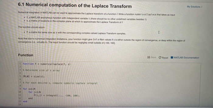6.1 Numerical computation of the Laplace Transform My | Chegg.com