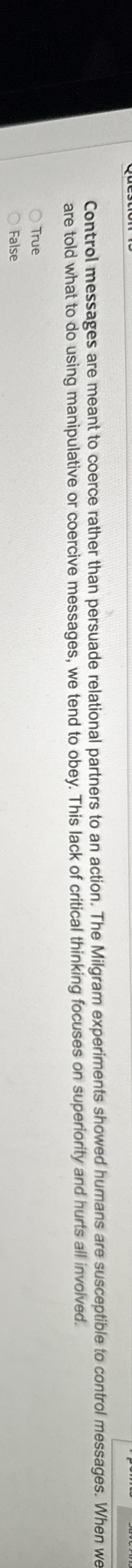 Solved Control messages are meant to coerce rather than | Chegg.com
