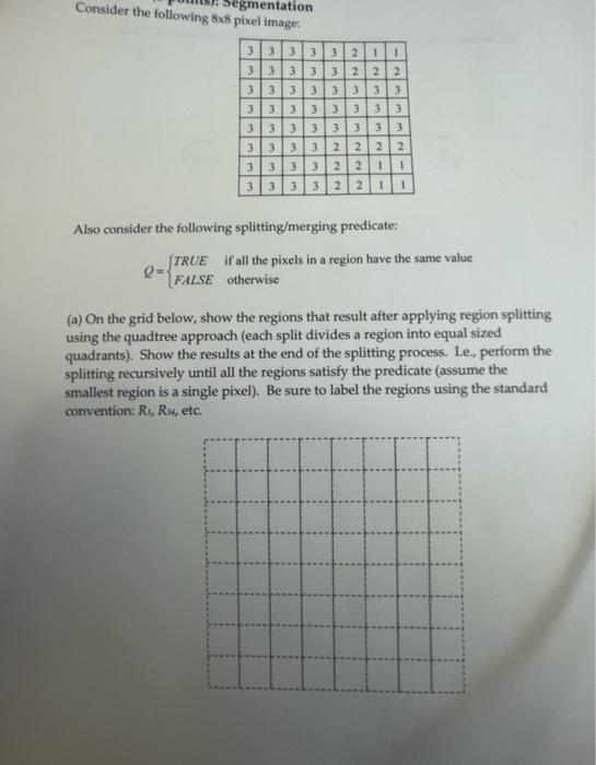 Solved Consider the following 8x8 pixel image Segmentation | Chegg.com