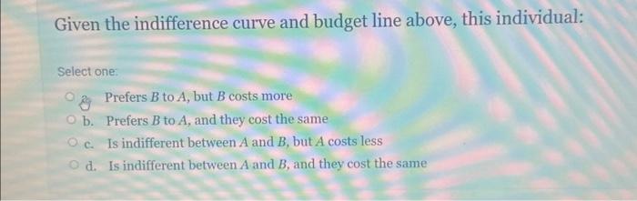 Given the indifference curve and budget line above, | Chegg.com